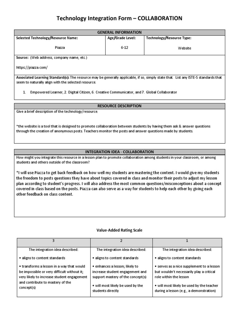 Technology Integration Template-Collaboration Piazza | PDF ...