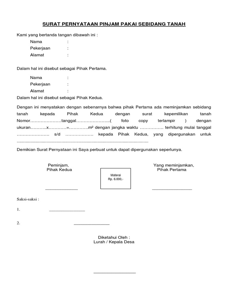 Surat Pernyataan Pinjam Pakai | PDF