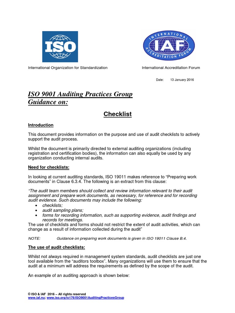 ISO 9001 Auditing Practices Group Guidance On:: Checklist | PDF | Iso ...