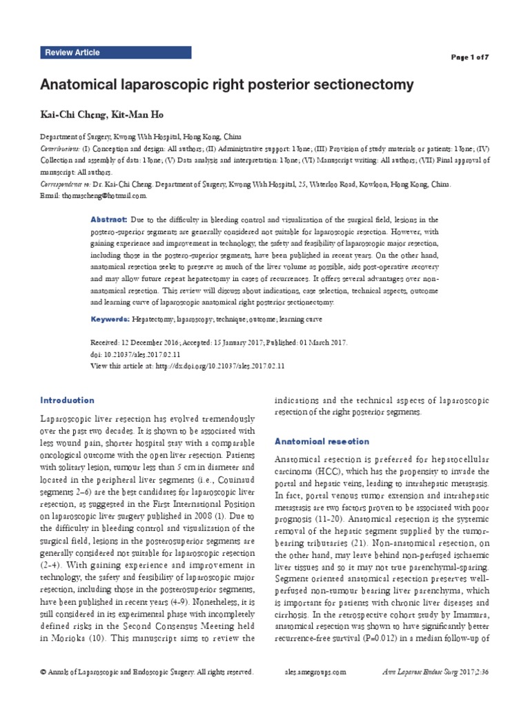 Anatomical Laparoscopic Right Posterior Sectionectomy | PDF | Surgery ...