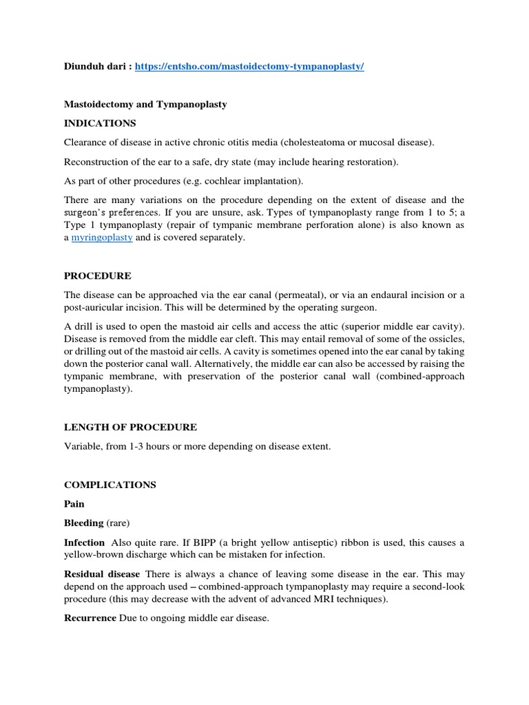 Miringotomi, Timpanoplasti | PDF | Ear | Auditory System