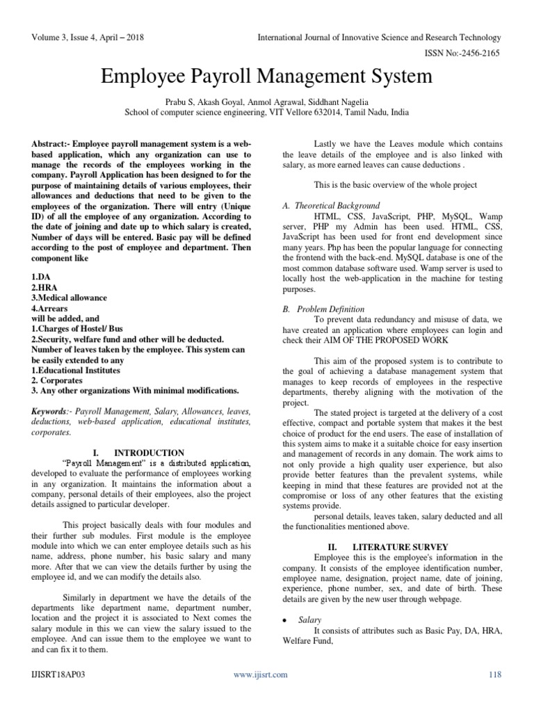 Employee Payroll Management System | Download Free PDF | Databases ...