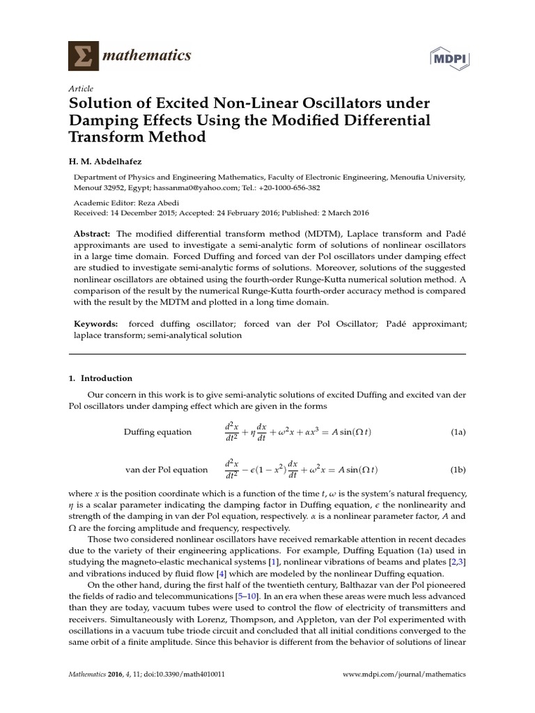 Solution of Excited Non-Linear Oscillators Under Damping Effects Using The Modified Differential ...