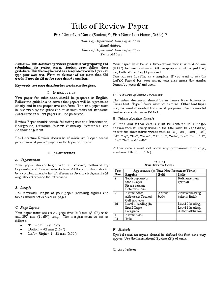 Title of Review Paper: First Name Last Name (Student), First Name Last ...