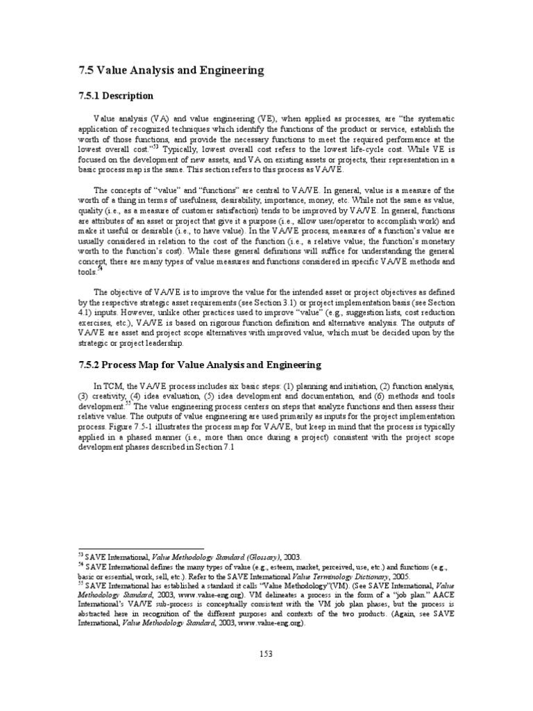7.5 Value Analysis and Engineering: 7.5.1 Description | PDF | Evaluation | Leadership