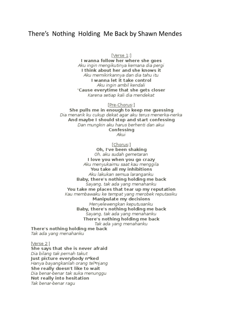 Shawn Mendes: Nothing Holding Me Back Lyrics | PDF