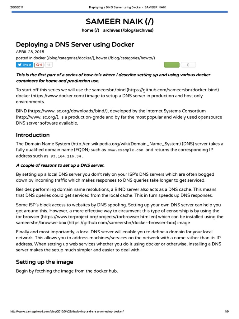 Deploying A DNS Server Using Docker - SAMEER NAIK | PDF | Data Transmission | Internet Architecture