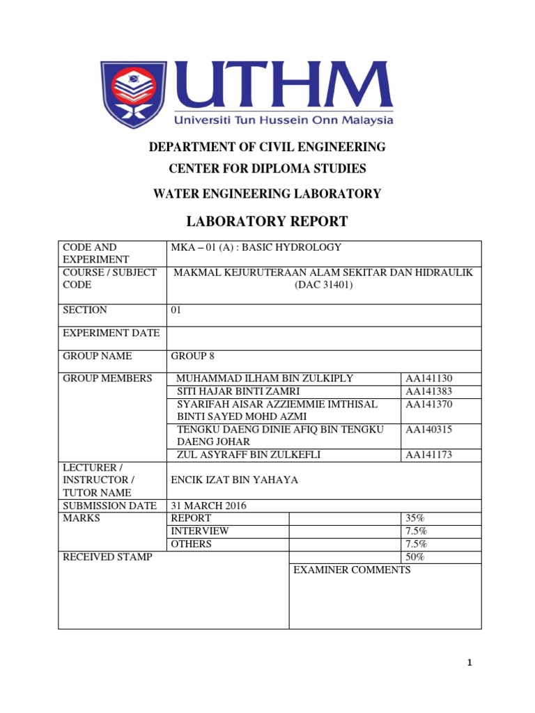 Hidraulic Lab Report - Basic Hydrology | Surface Runoff | Rain