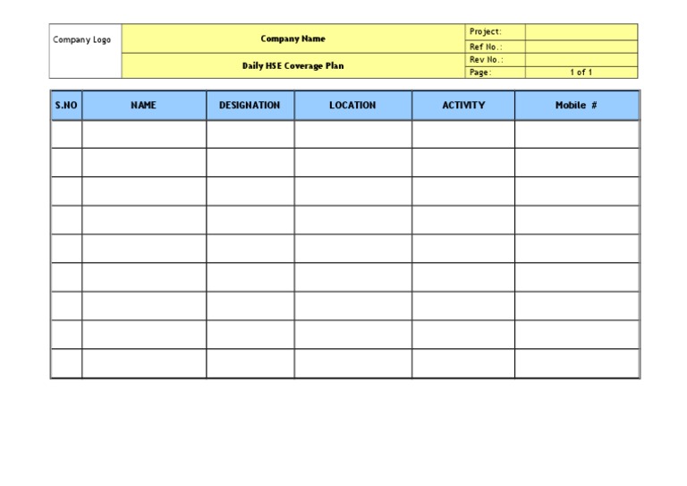 Daily Hse Coverage Plan | PDF