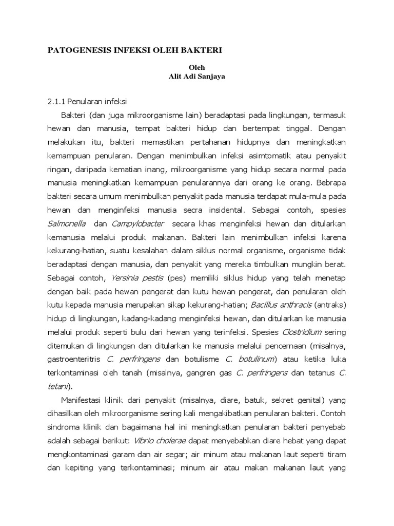 Patogenesis Infeksi Oleh Bakteri | PDF