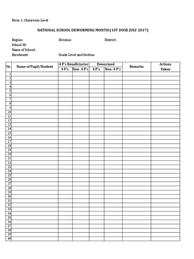 National School Deworming Forms | PDF | Schools | Educational Years