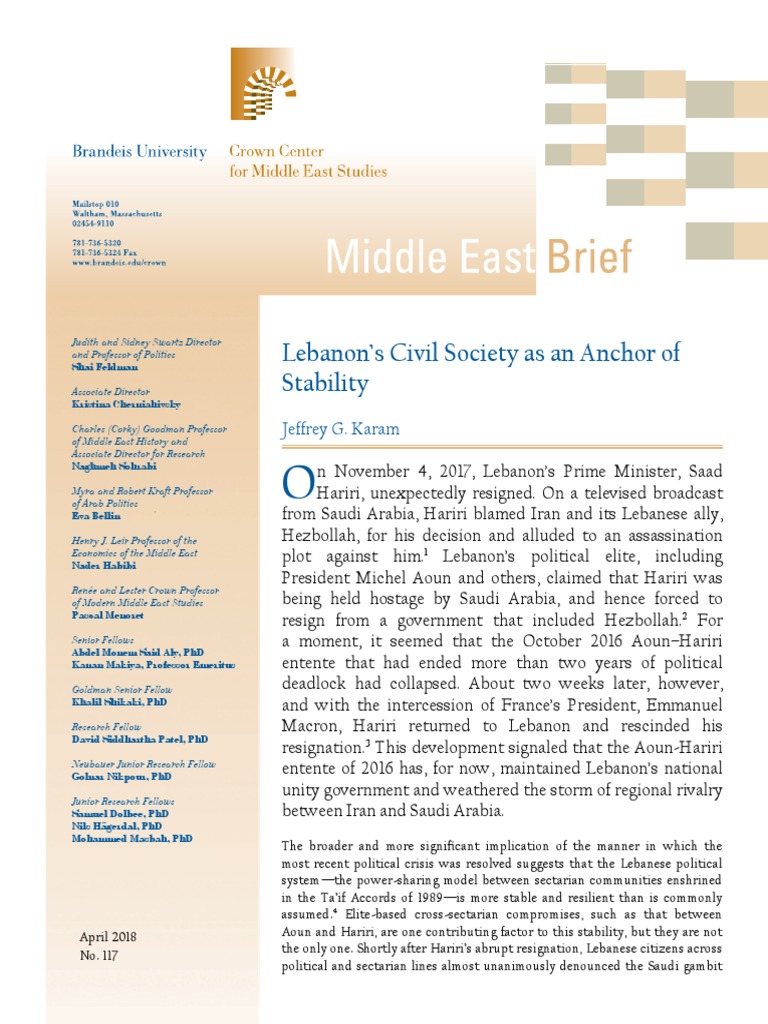 Lebanon's Civil Society As An Anchor of Stability: Jeffrey G. Karam ...