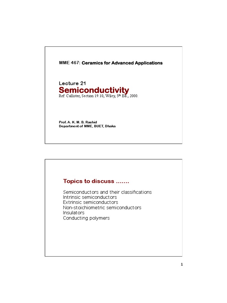 Semiconductivity: Topics To Discuss ...... | PDF | Semiconductors ...