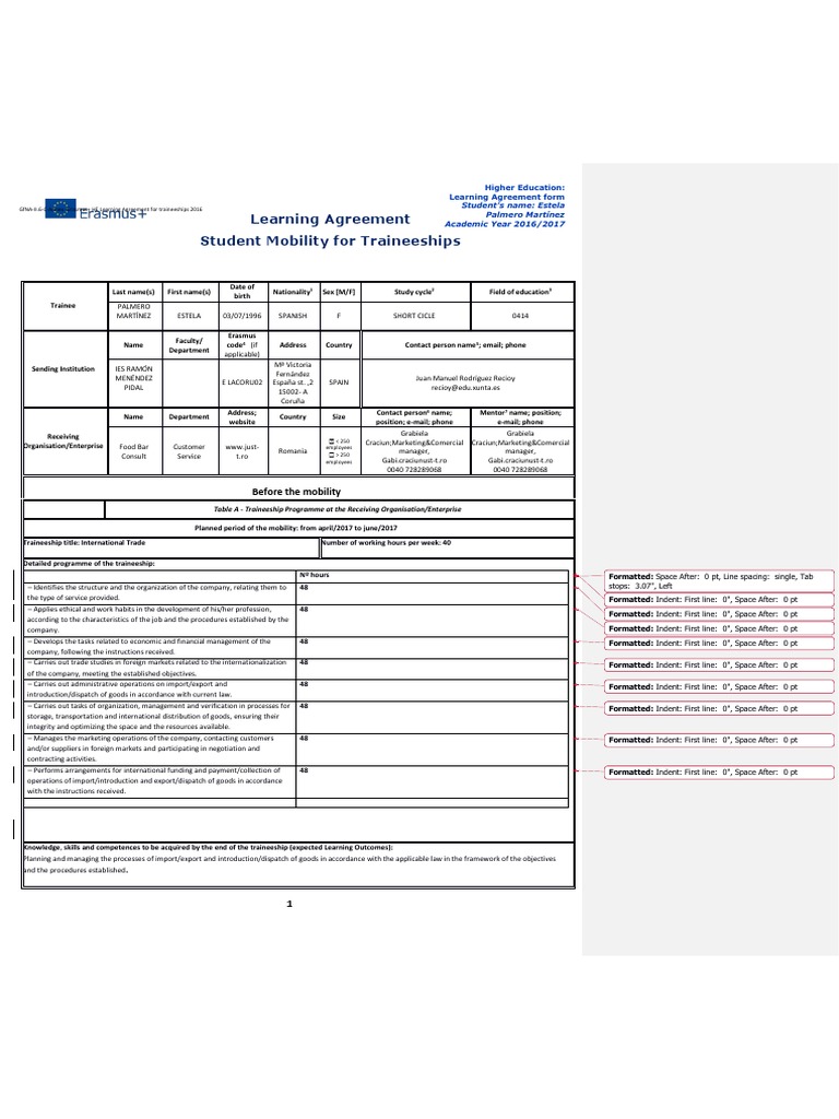 Learning Agreement Traineeships HE 2016 en EPM | PDF | Academic Degree | Higher Education