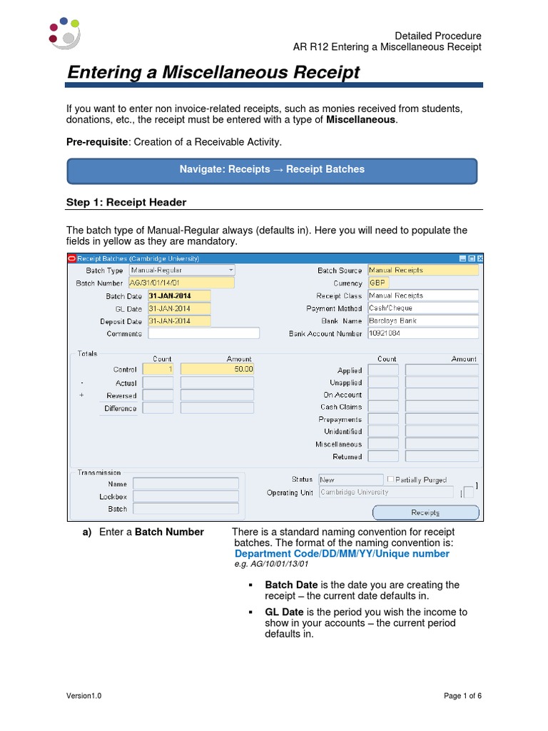 Ar Misc Receipt PDF | PDF