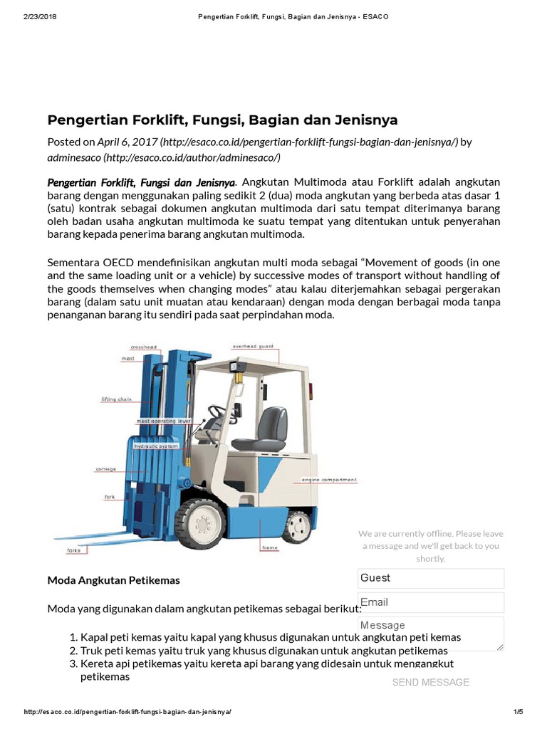 Pengertian Forklift, Fungsi, Bagian Dan Jenisnya - ESACO | PDF