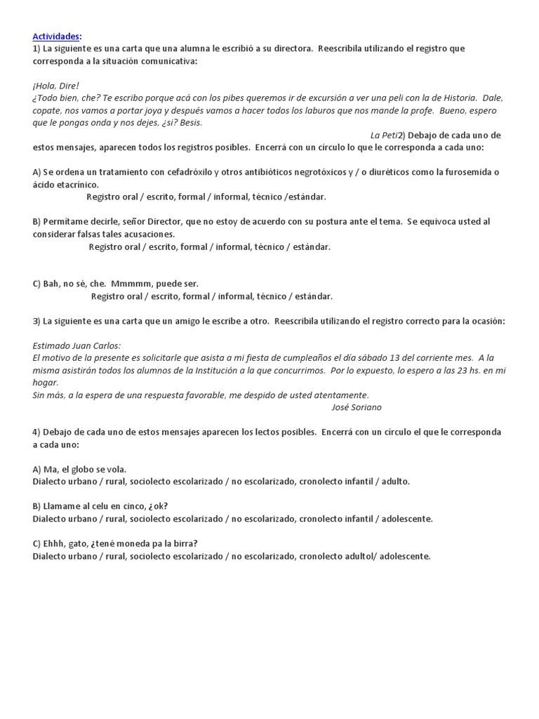 Actividades sobre lectos y registros | PDF | Estudios de idiomas ...