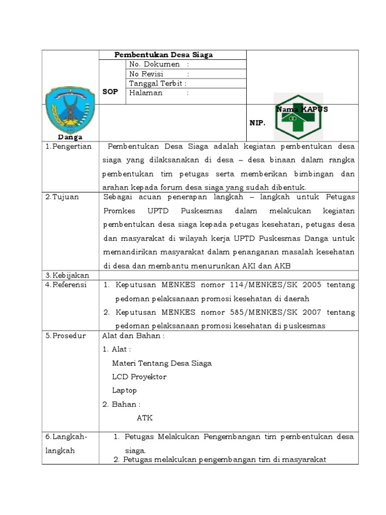 SOP Pembentukan Desa Siaga | PDF