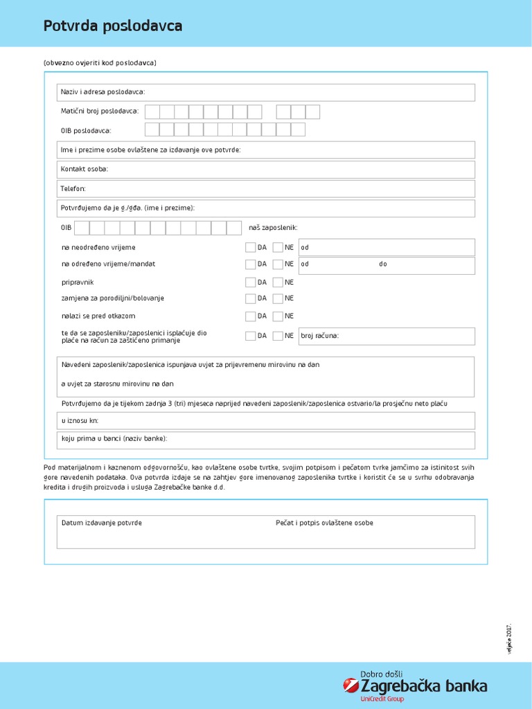 Potvrda-Poslodavca 1 | PDF
