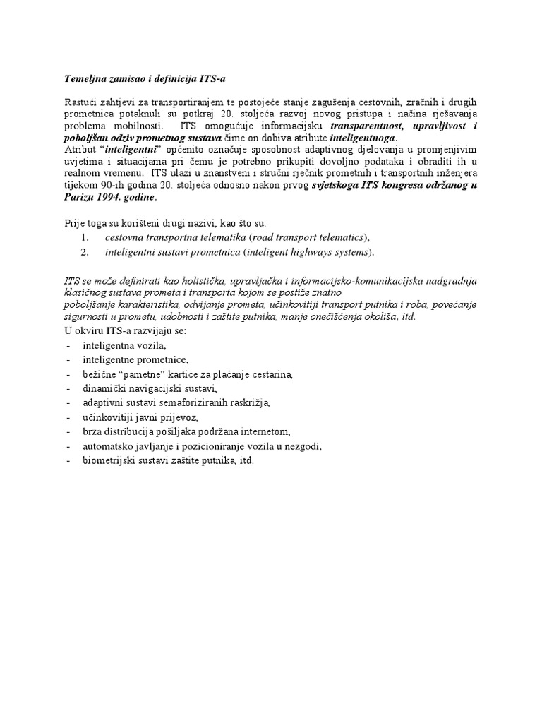 Inteligentni Transportni Sustavi-Skripta | PDF