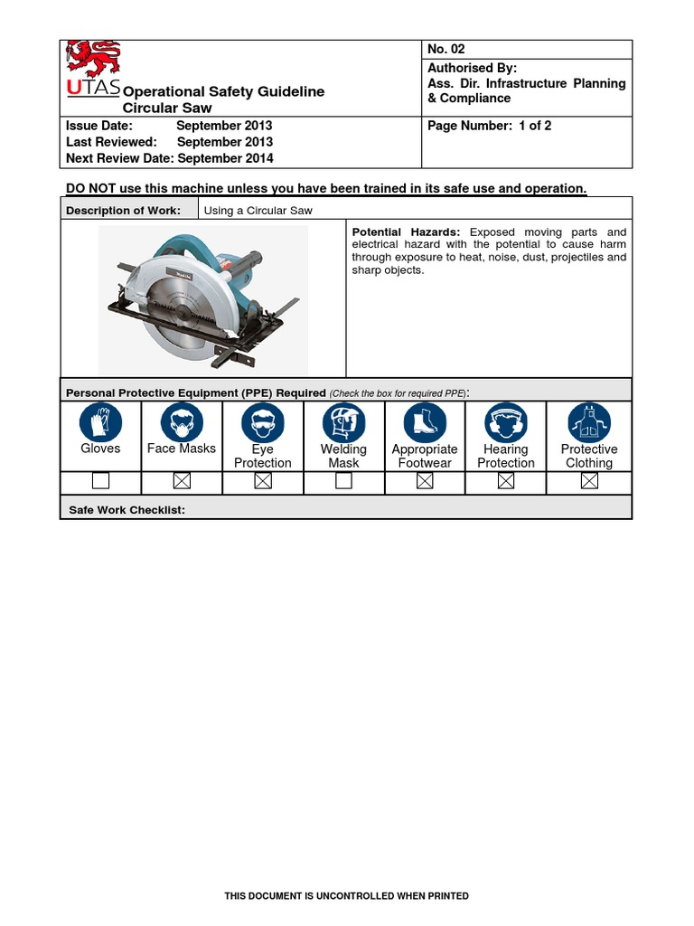 13 17511 Operational Safety Guideline Circular Saw | PDF | Personal ...