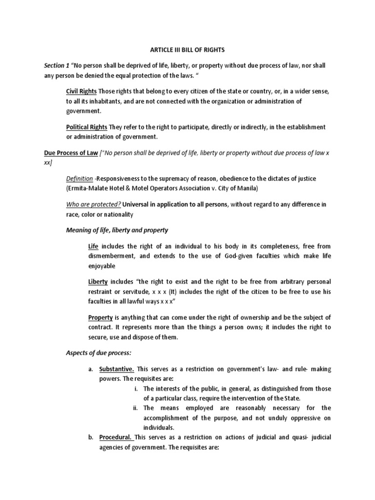 Section 1 "No Person Shall Be Deprived of Life, Liberty, or Property ...
