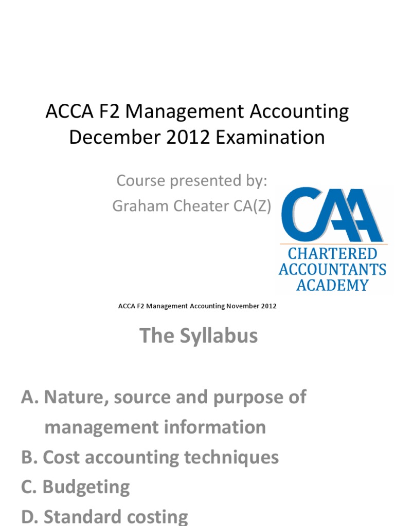 ACCA F2 Manacc 1 Management Information December 2012 | PDF ...