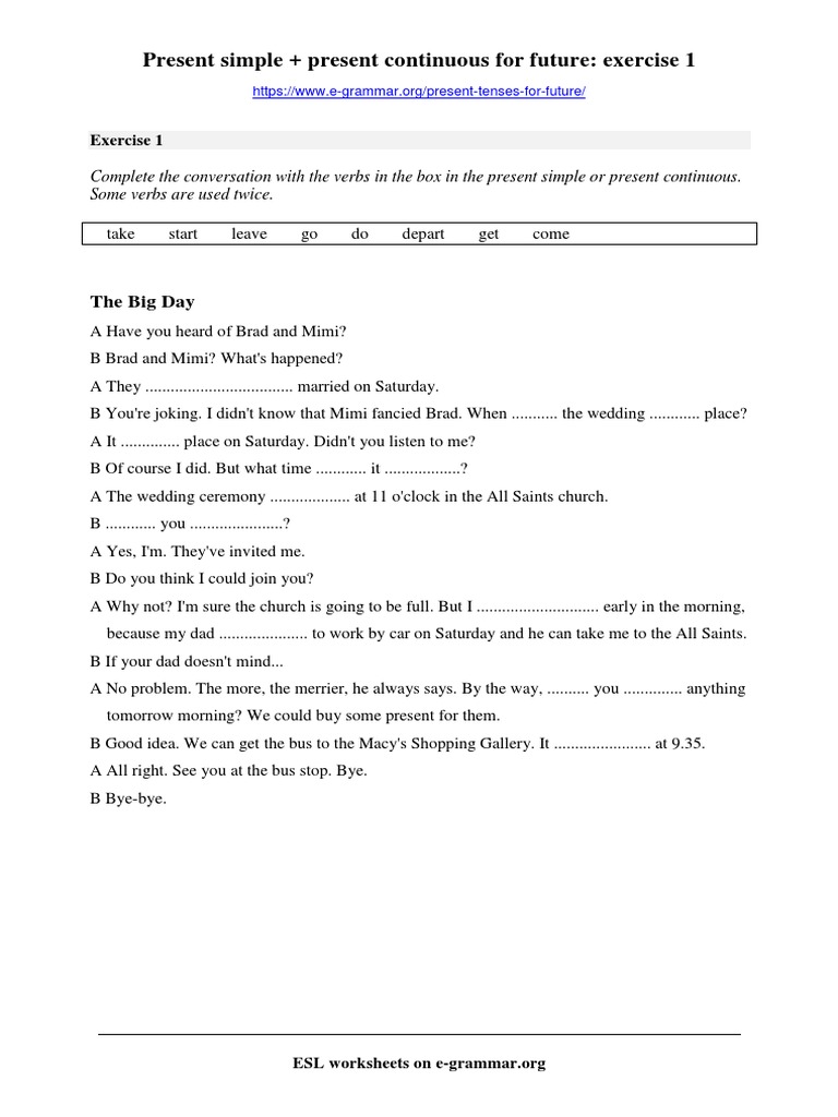 Present Tenses For Future Exercise 1 | PDF