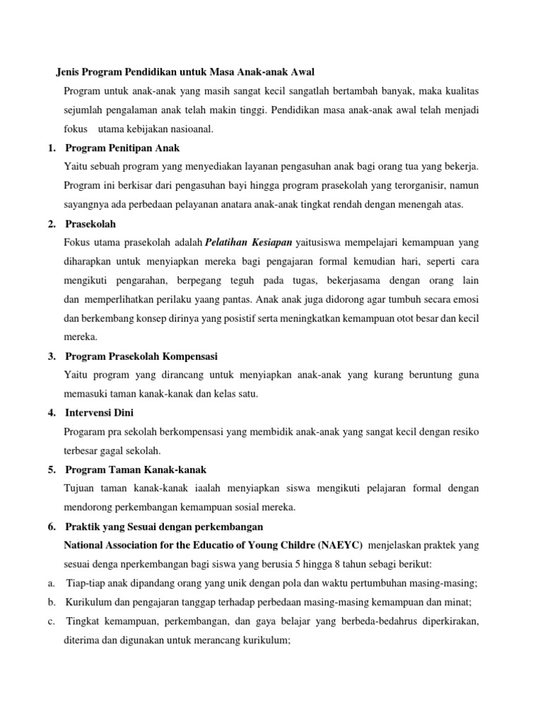 Jenis Program Pendidikan Yang Ada Untuk Anak | PDF | Karier ...