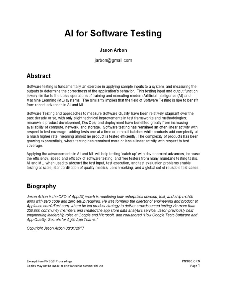 AI and Machine Learning For Testers Jason Arbon | PDF | Areas Of ...