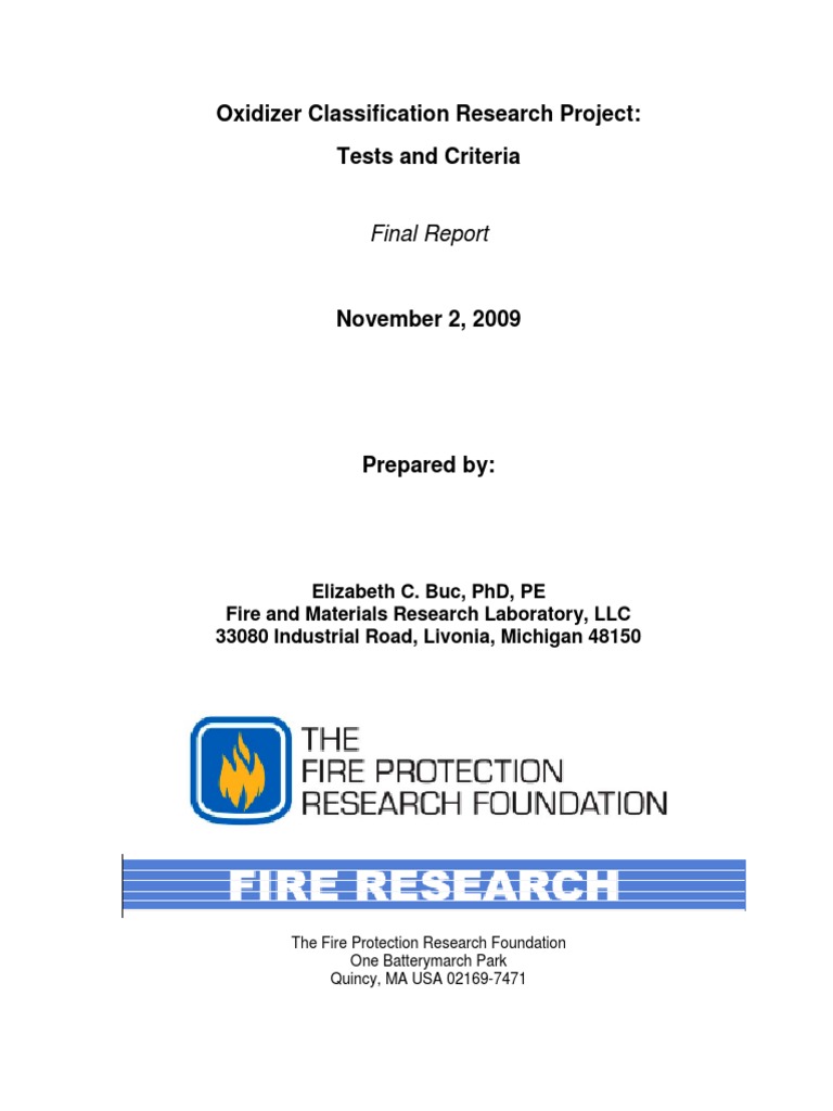 Oxidizer Classification Research Project: Tests and Criteria | Download ...
