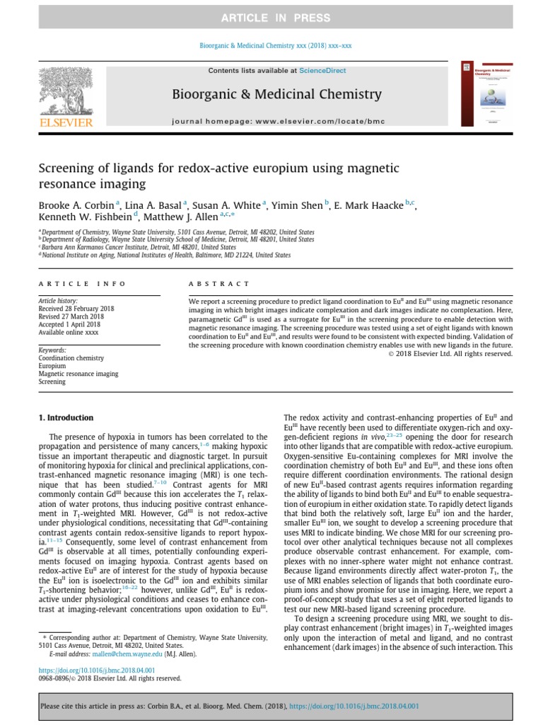 Bioorganic & Medicinal Chemistry | PDF | Coordination Complex ...