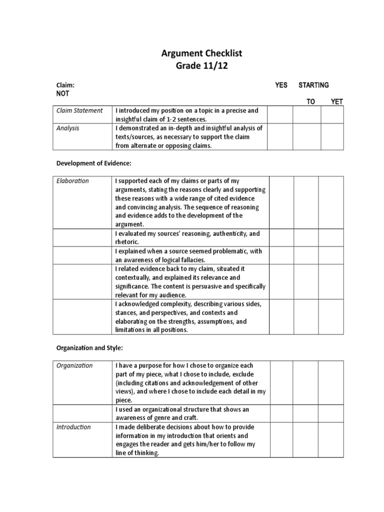Argument Checklist 11 and 12 | PDF | Argument | Reason