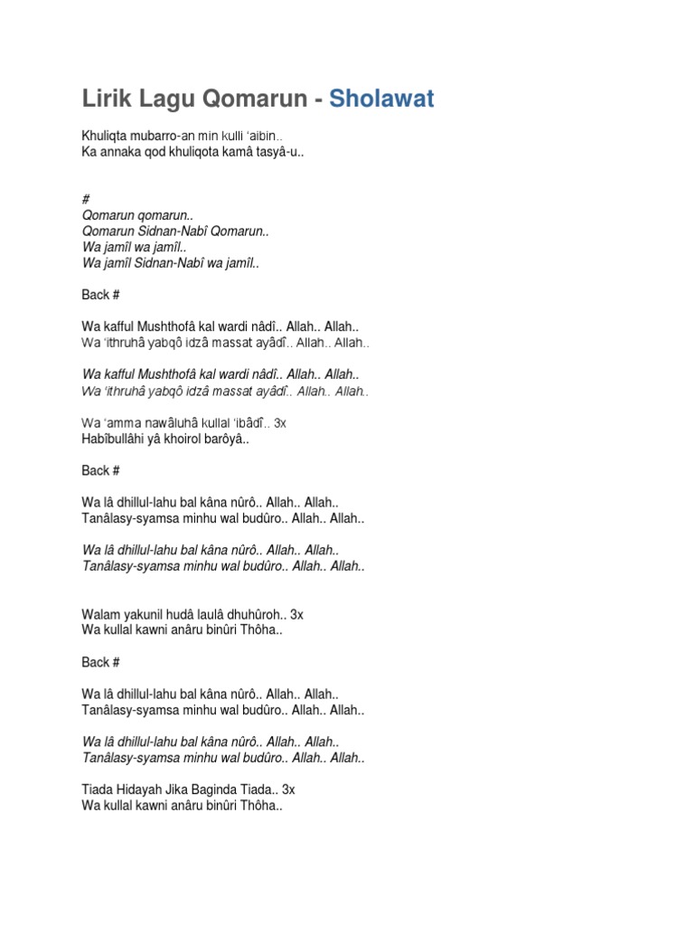 Lirik Lagu Qomarun | PDF