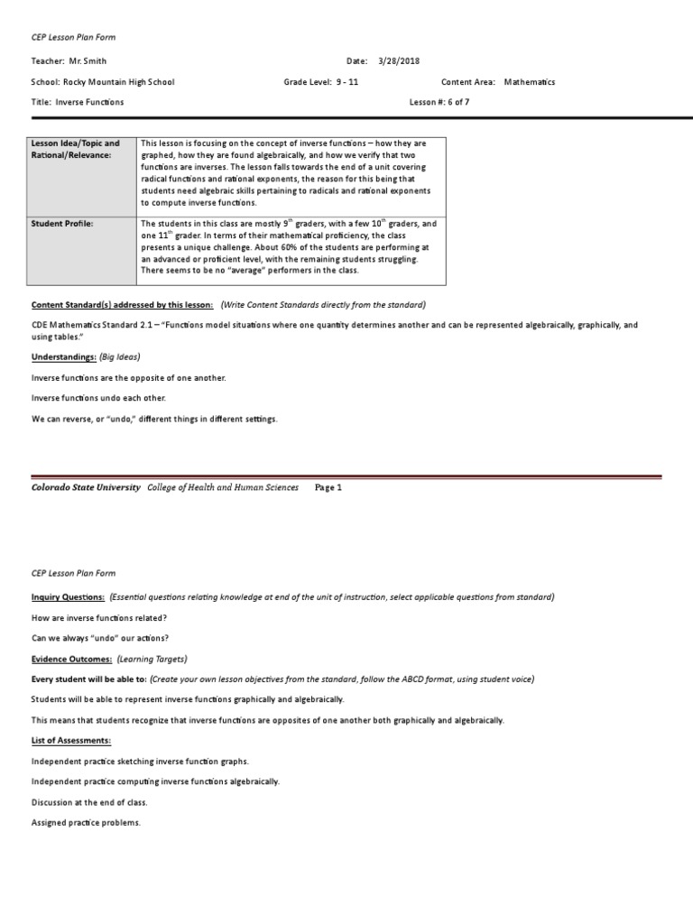 CEP Lesson Plan Form: Lesson Idea/Topic and Rational/Relevance | PDF ...