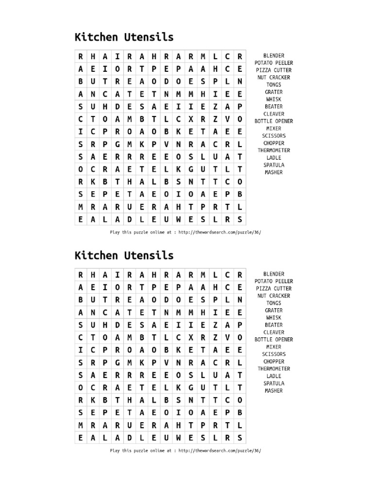 Kitchen Utensil Word Search | PDF