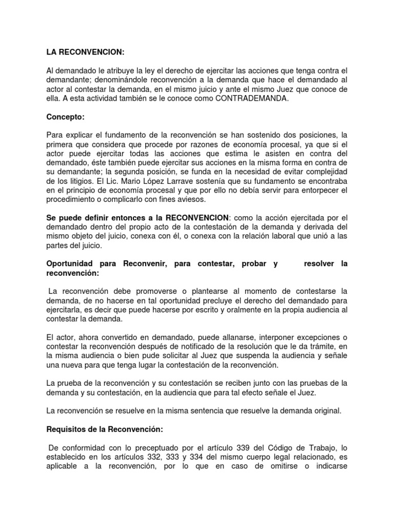 La Reconvencion | PDF | Reconvención | Demanda judicial