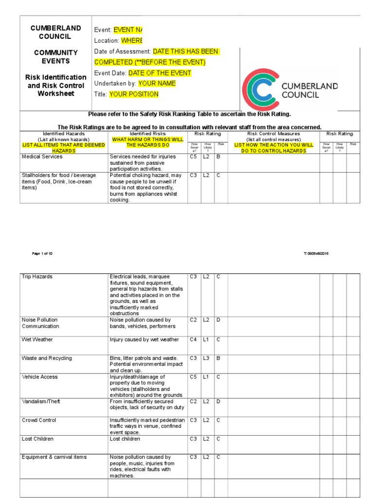Risk Management Plan Template | PDF | Personal Protective Equipment ...