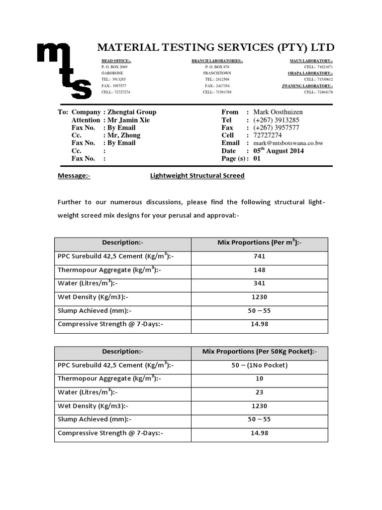 Lightweight Structural Screed Mix Design | PDF | Materials | Nature