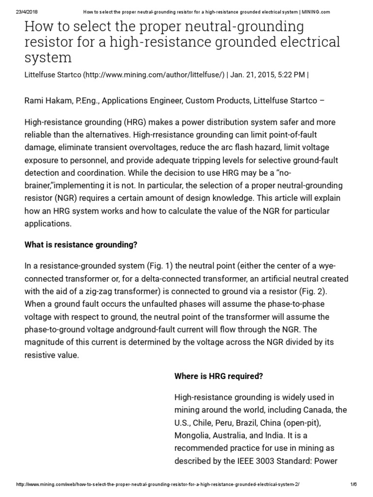 How To Select The Proper Neutral-Grounding Resistor For A High-Resistance Grounded Electrical ...