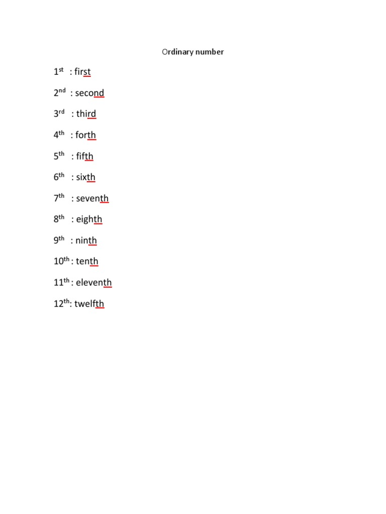 List of Ordinal Numbers 1st to 12th | PDF | Games & Activities
