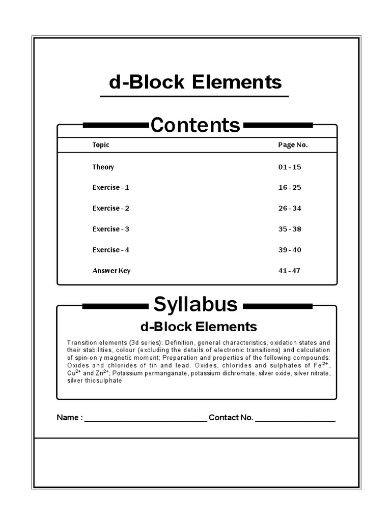 D Block Element | PDF | Transition Metals | Ion