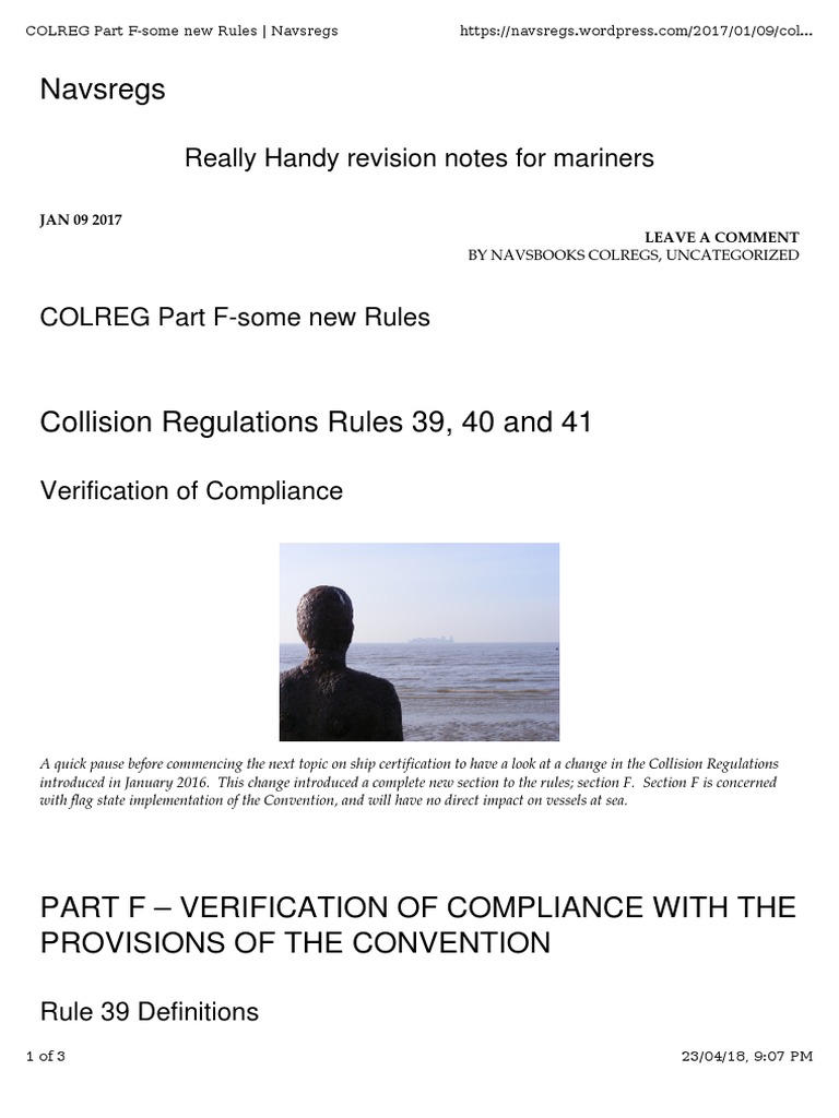 COLREG Part F: New Compliance Rules | PDF | Audit | Government Information