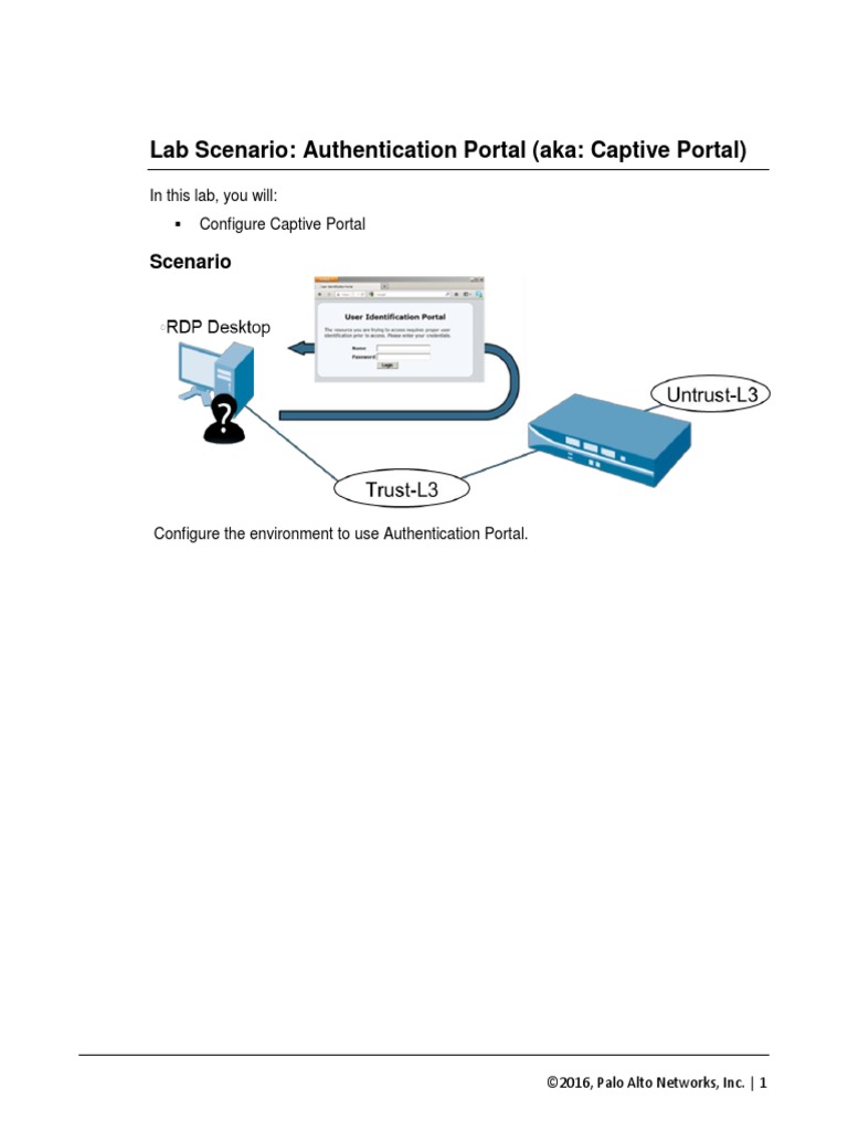 PAN EDU 210 80b Captive Portal Lab Guide | PDF | Authentication | Digital Technology