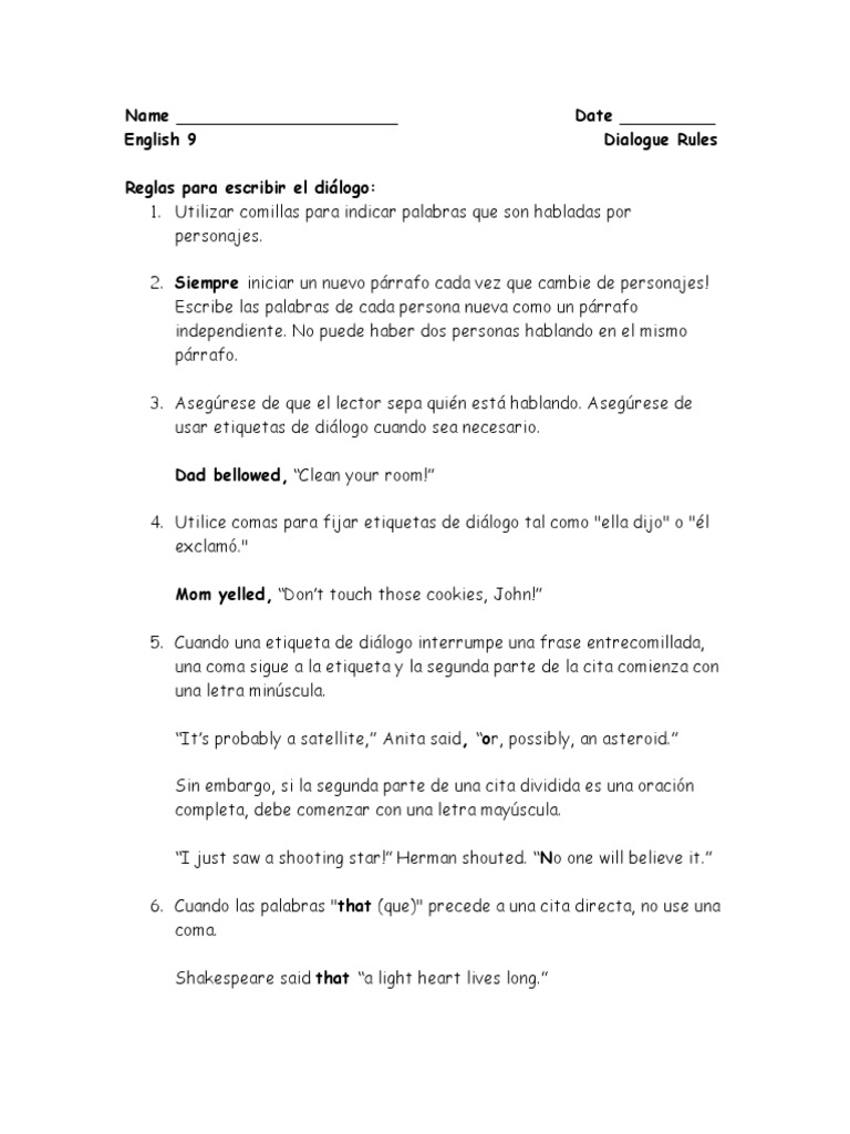Dialogue Worksheets Spanish | PDF | Comillas | Gramática inglesa