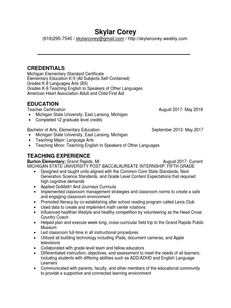 Corey Resume | PDF | Teachers | Differentiated Instruction