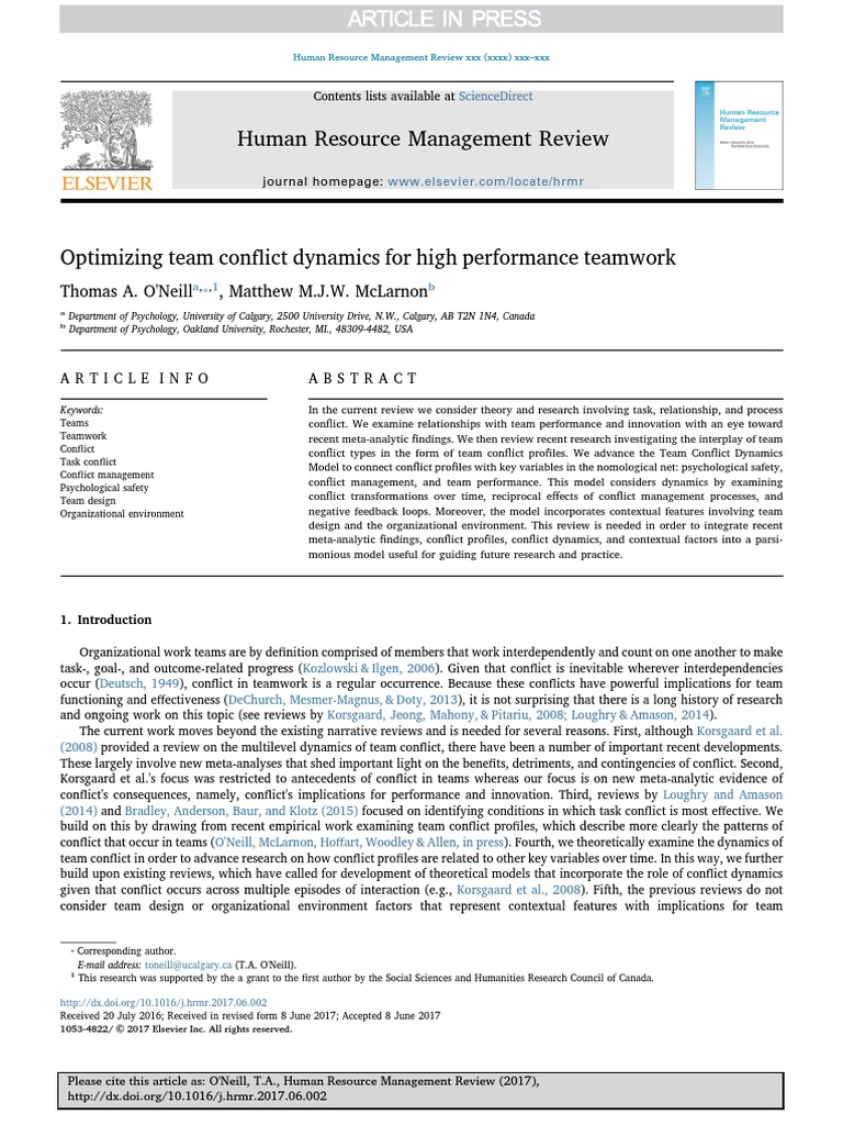 Optimizing Team Conflict Dynamics For High Performance Teamwork Thomas ...