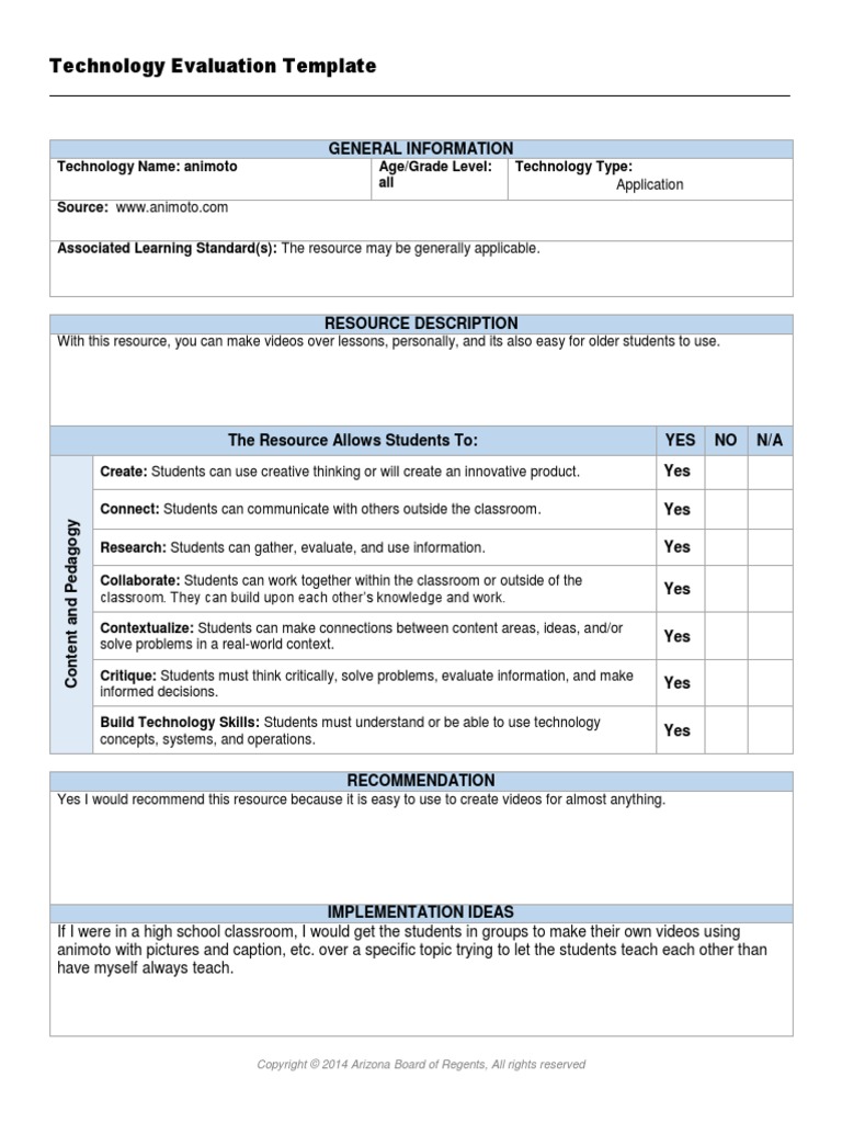 Technology Evaluation Template: General Information | PDF | Critical ...