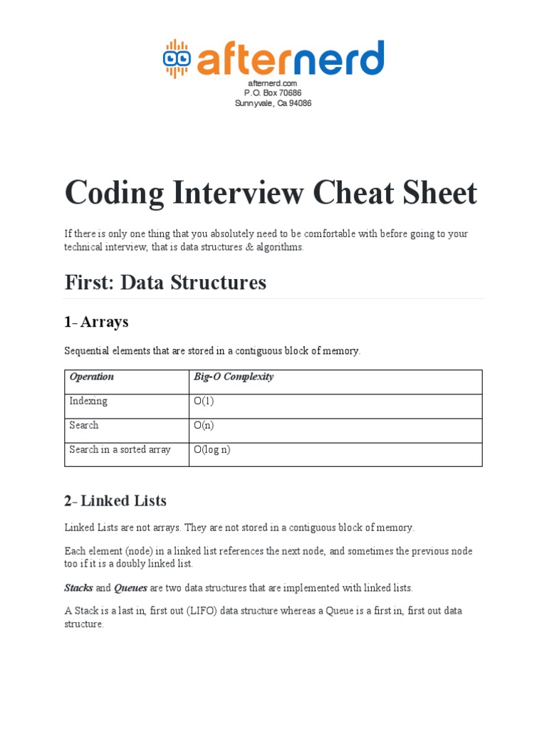 Coding Interview Cheat Sheet | PDF | Algorithms And Data Structures ... Coding Interview Cheat Sheet | PDF | Algorithms And Data Structures ...