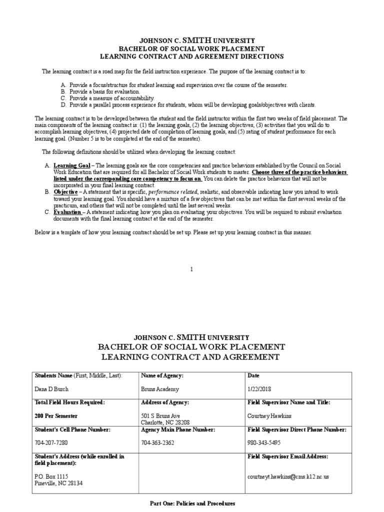 BSW Learning Contract | Download Free PDF | Goal | Evaluation